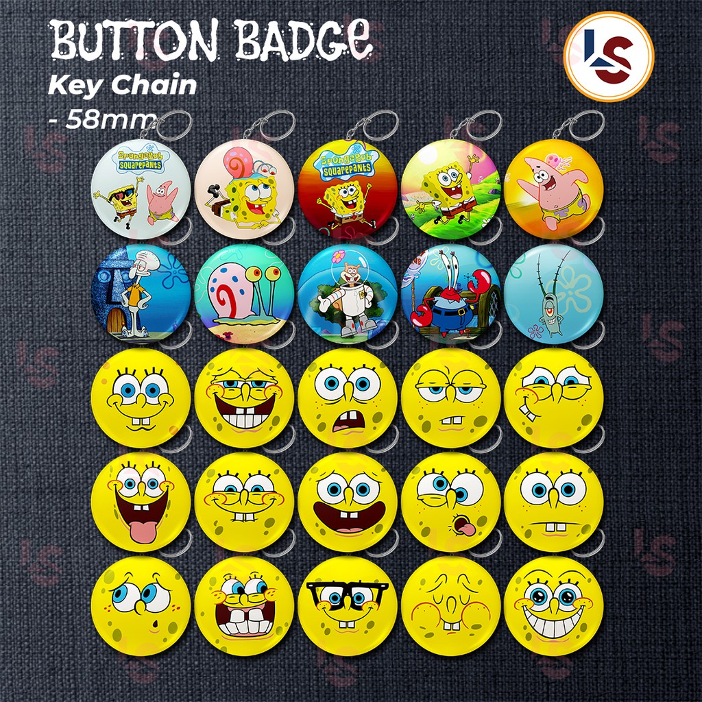 (Key Chain) SpongeBob SquarePants Button Badge Theme | Size 58mm BUTTON ...