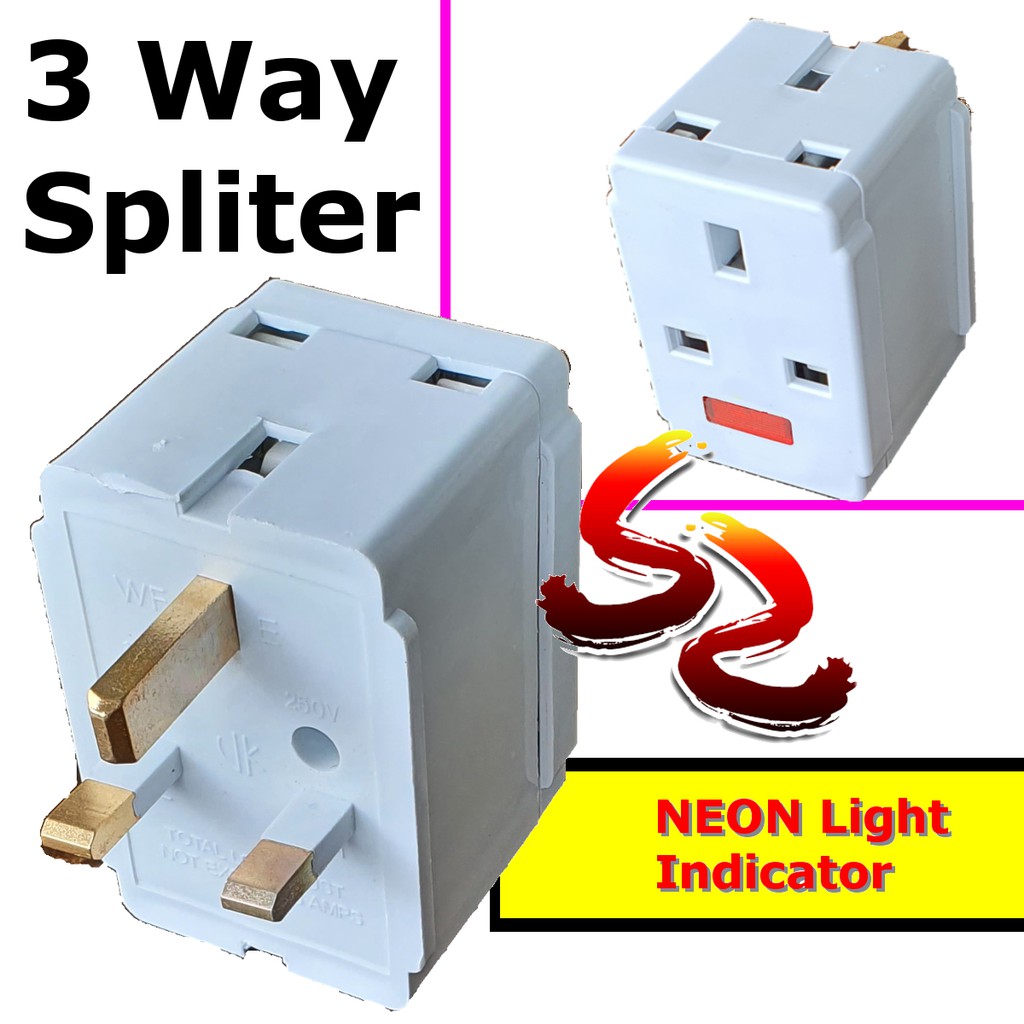 Power Socket Adaptor 13A NEON 3 Way SPLITER Adapter 2Pin 3Pin ...