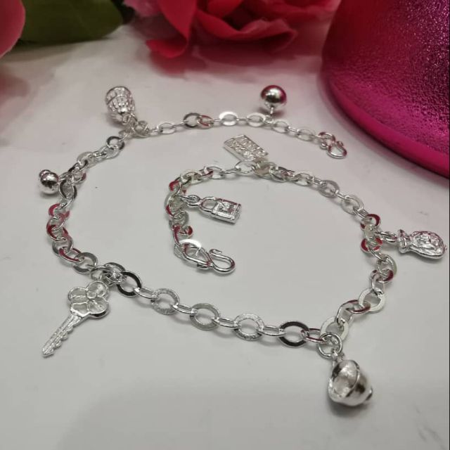 925 Silver Fancy Lady Anklet Polo Chain Dangle Eight Charms.925 ...