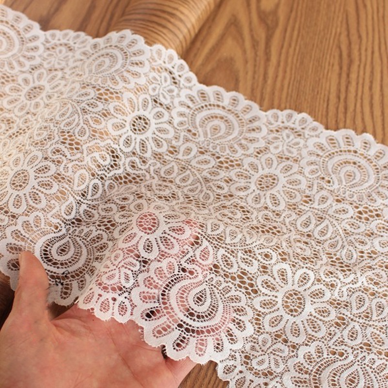 2Yard White Elastic Lace Fabric French Hollow Stretch Lace Trim DIY ...
