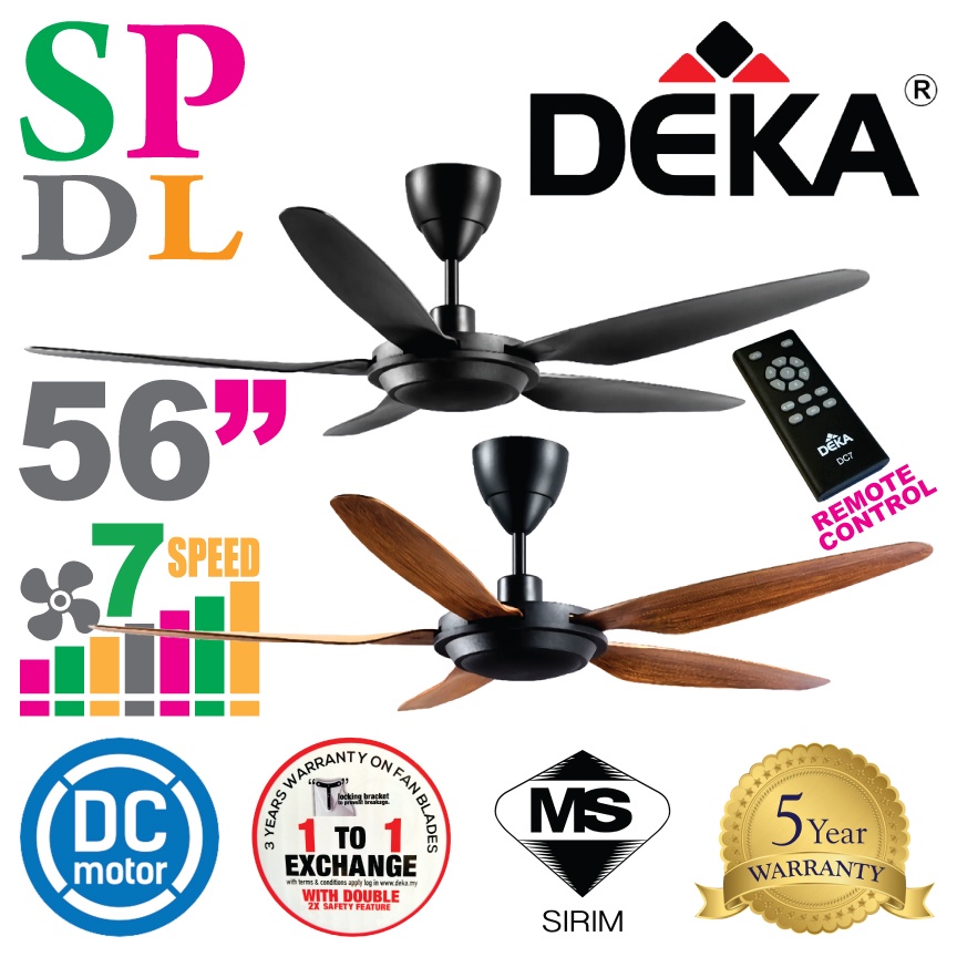 Deka DS11 56" 5 Blades DC MOTOR Ceiling Fan with 7 Speed Remote Control ...