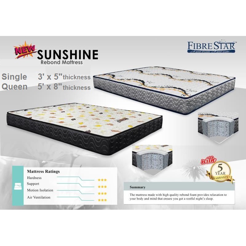 FREE DELIVERY /FIBRESTAR SUNSHINE / REBOND /SINGLE MATTRESS 5 INCH ...