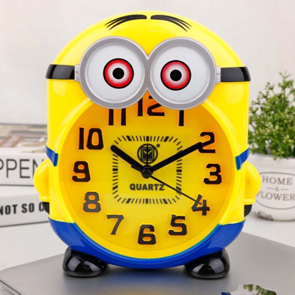Minion Table Clock Alarm Gift for Kids Children Students Bedroom Silent ...