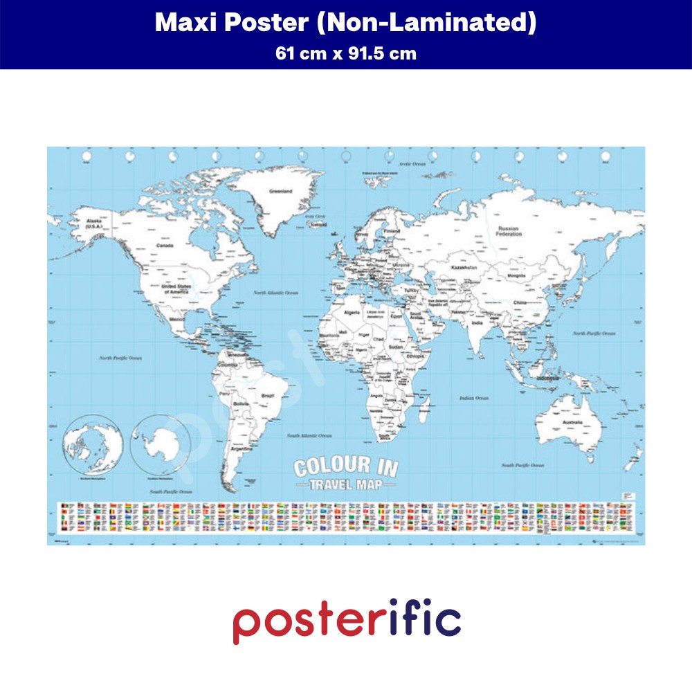 World Map (Colour In) - Poster (61 cm X 91.5 cm) | Shopee Malaysia
