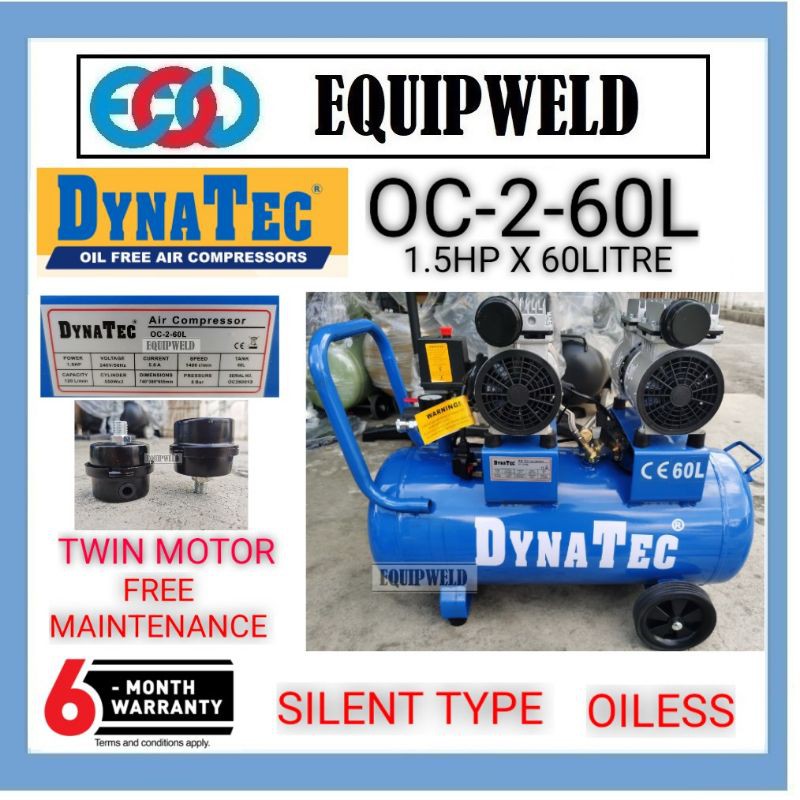 DYNATECH OC-2-60L OILESS AIR COMPRESSOR 1.5HP X 60LITRE (TWIN MOTOR ...