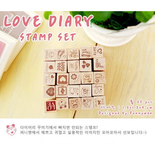 Stamp Set-Retro Fashion Style Solid Wooden Box LOVE25 Pieces Diary DIY ...