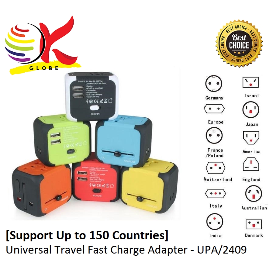 UNIVERSAL FAST CHARGING TRAVEL USB CHARGER PLUGS ADAPTER (USB X2, 2.4A ...