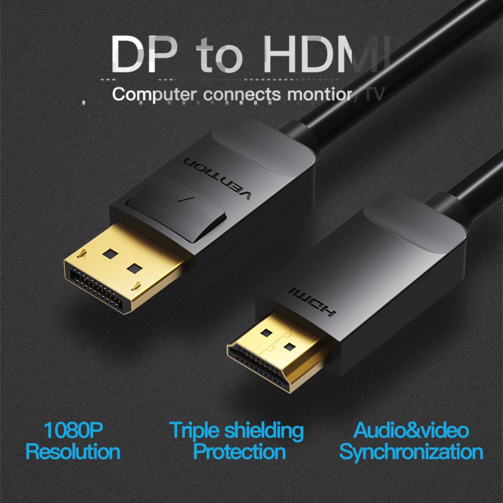 Vention DisplayPort to HDMI Cable Gold Plated DP to HDMI Male 1080P ...
