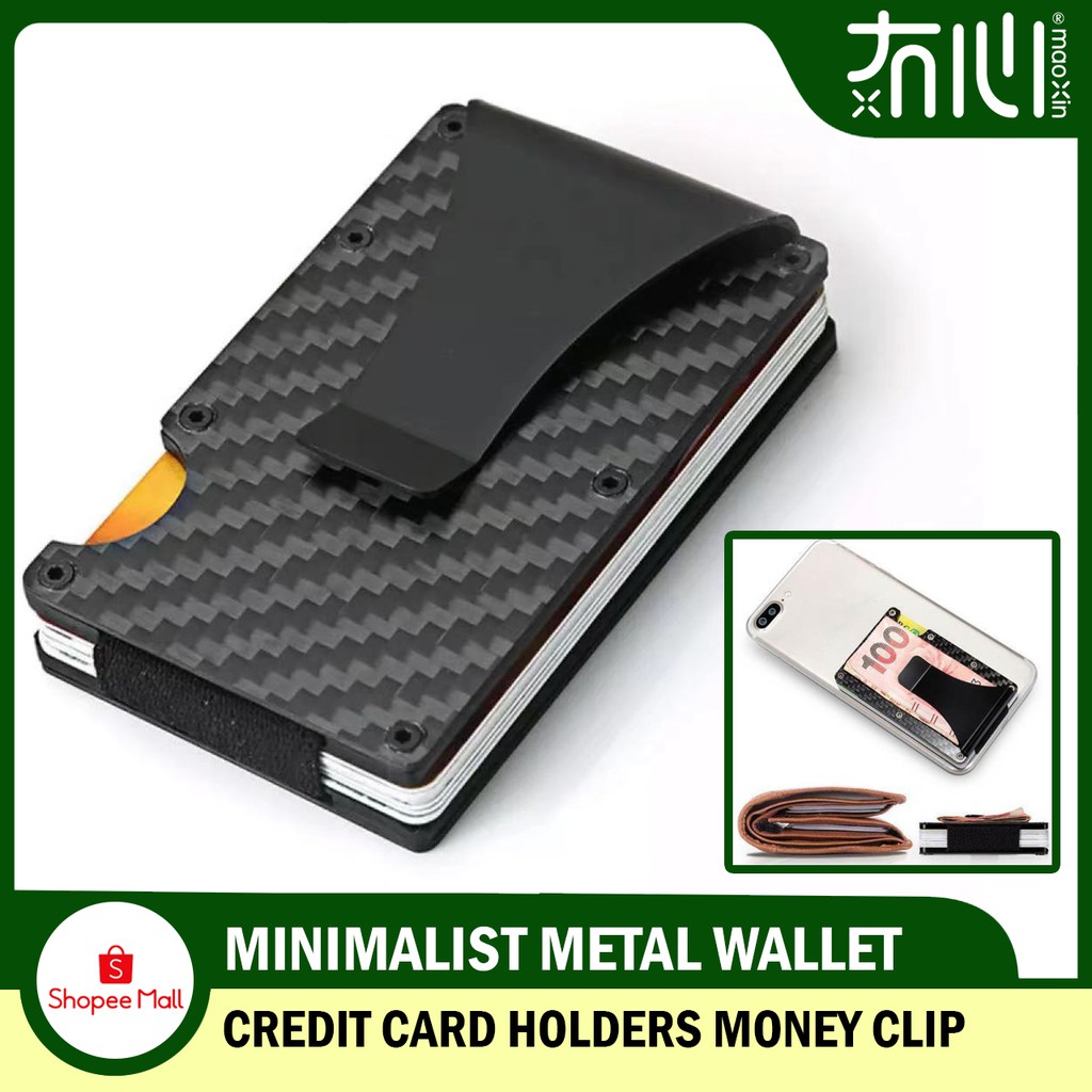 Slim Money Clip Metal Wallet Credit Card Holder Carbon Fiber ( BLACK ...