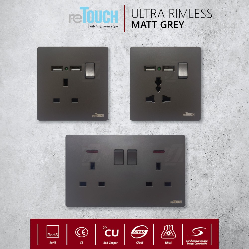 Retouch Ultra Rimless Socket 13A Flat USB, Multiple USB, 2G 13A Flat ...