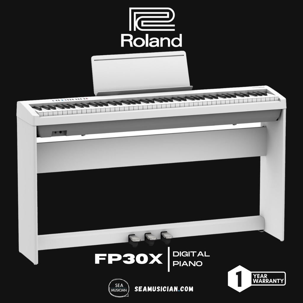 ROLAND FP-30X WHITE-88-KEY DIGITAL PIANO FULL SET WITH WOOD STAND & TRI ...