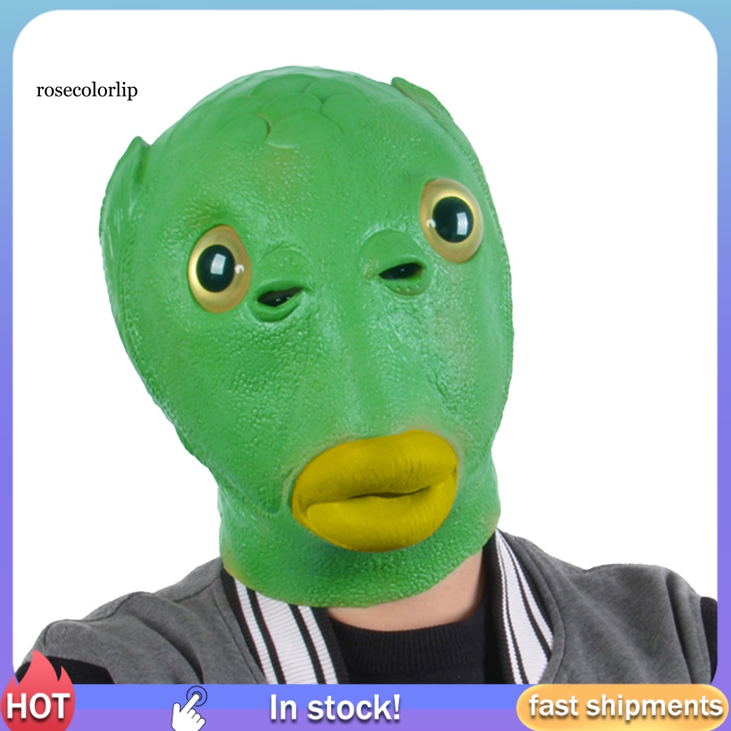 RR Unisex Adult Silicone Green Fish Head Cover Headgear Party Cosplay ...