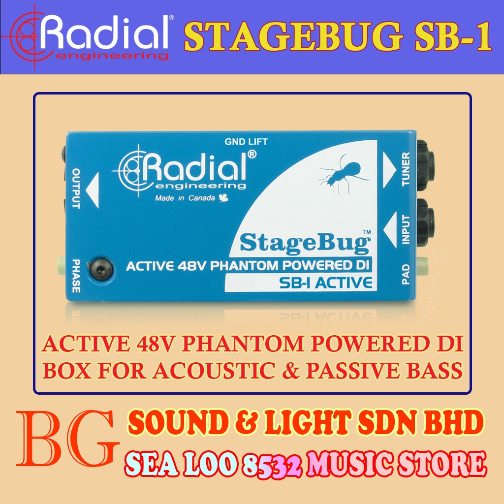 RADIAL ENGINEERING STAGEBUG SB1/SB-1 ACTIVE DIRECT BOX FOR ACOUSTIC AND ...