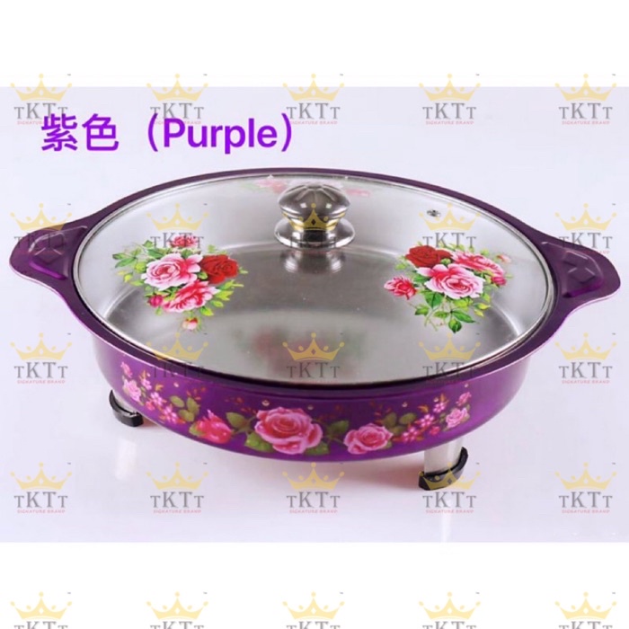 TKTT 31cm Round Colourful Buffet Set Rose Design Glass Lid Food Pan ...
