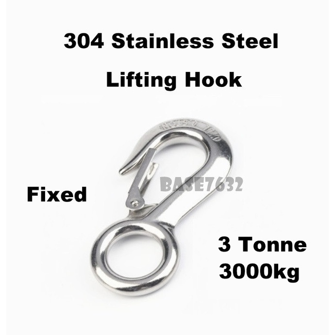 304 Stainless Steel Fixed Eye Lifting Hook 3000kg 3 Tonne Ton 3T Tons ...