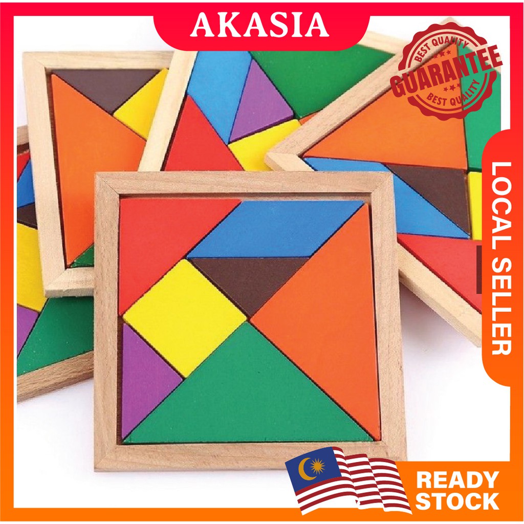 7pcs Triangles Unique Shapes Wooden Tangam Puzzle Mainan Kanak-kanak ...