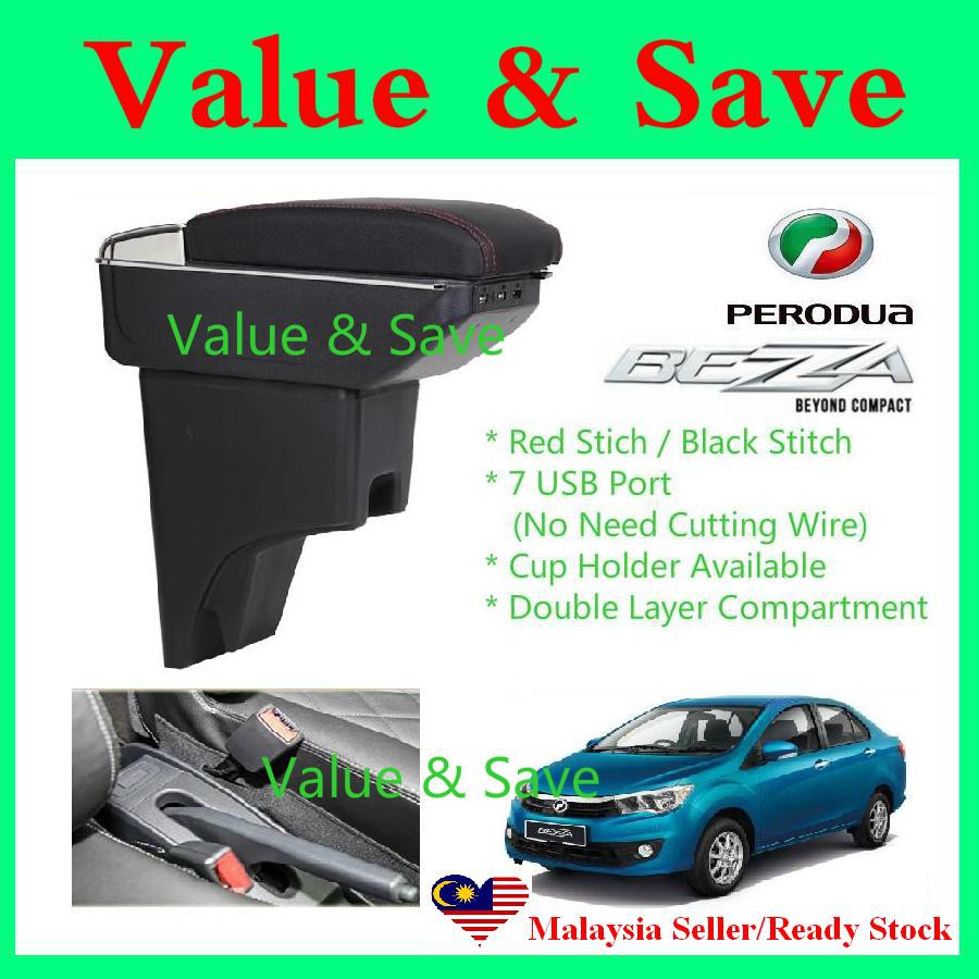 Perodua Bezza Adjustable Arm Rest Armrest Double Layer with Cup Holder ...