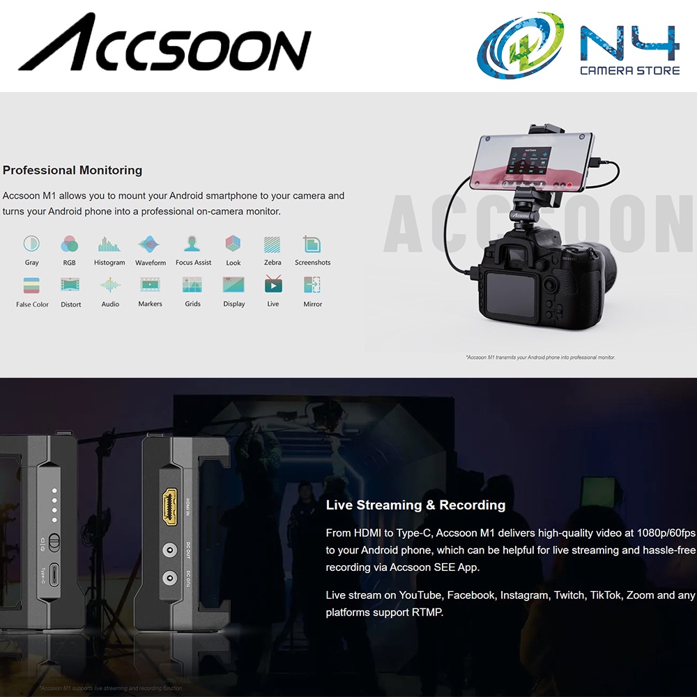 Accsoon M1 1080p Video Transmitter HDMI to UVC On-Camera Device for ...