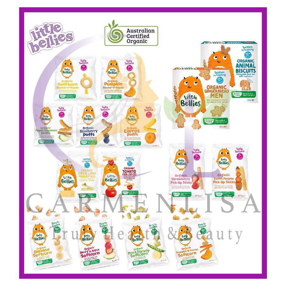 LITTLE BELLIES Org Superfood Baby Puffs 12gm / Fiddlesticks 12gm /Softcorn 8gm Animal or ...