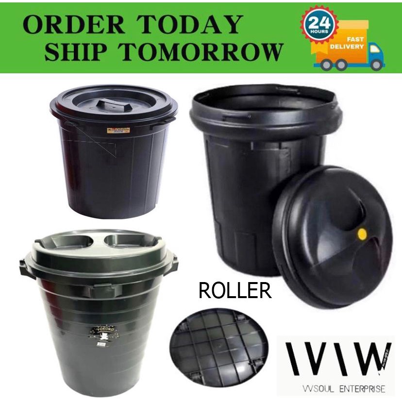 Tong Sampah Hitam /Dust Bin /Plastic Garbage Dustbin With Cover Baldi /Black Fibre Dustbin ...