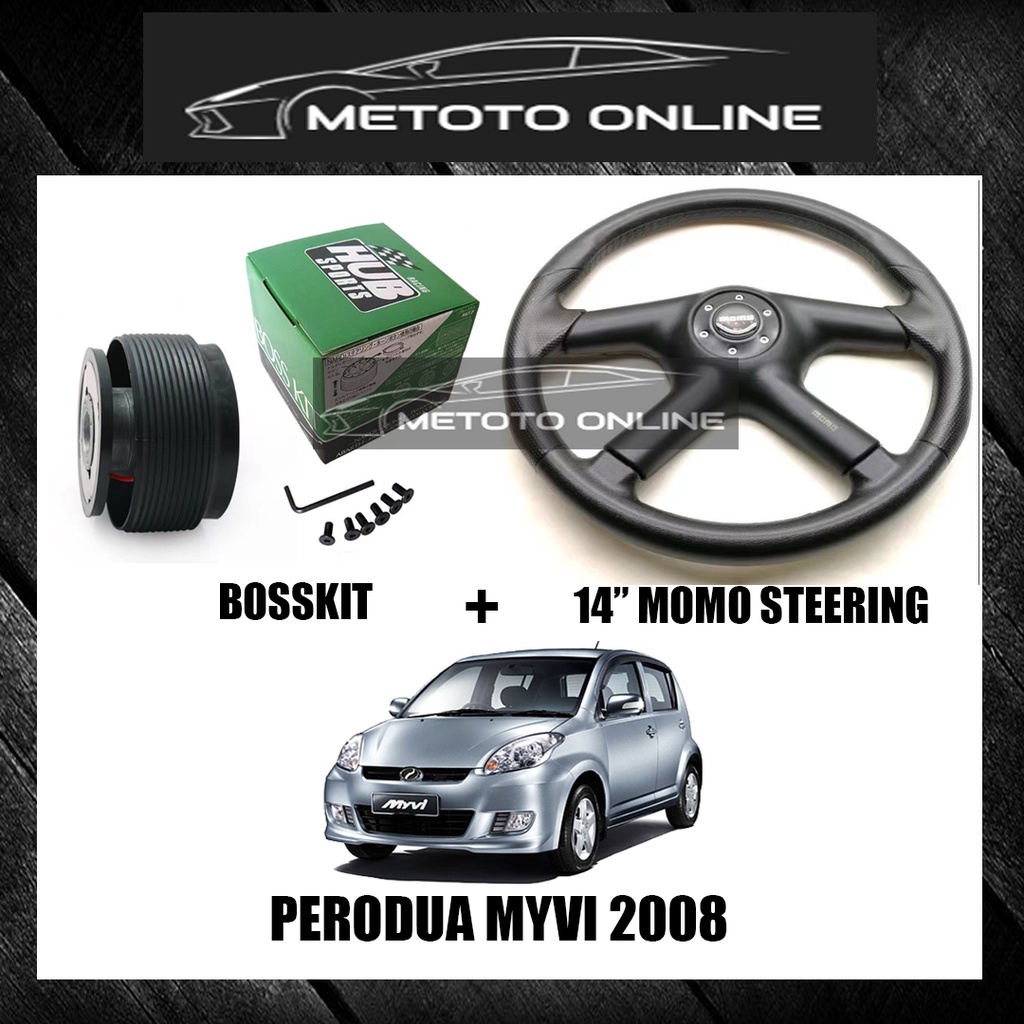 14'' INCH 4 SPOKE MOMO STEERING WHEEL WITH BOSSKIT SET FOR PERODUA MYVI ...