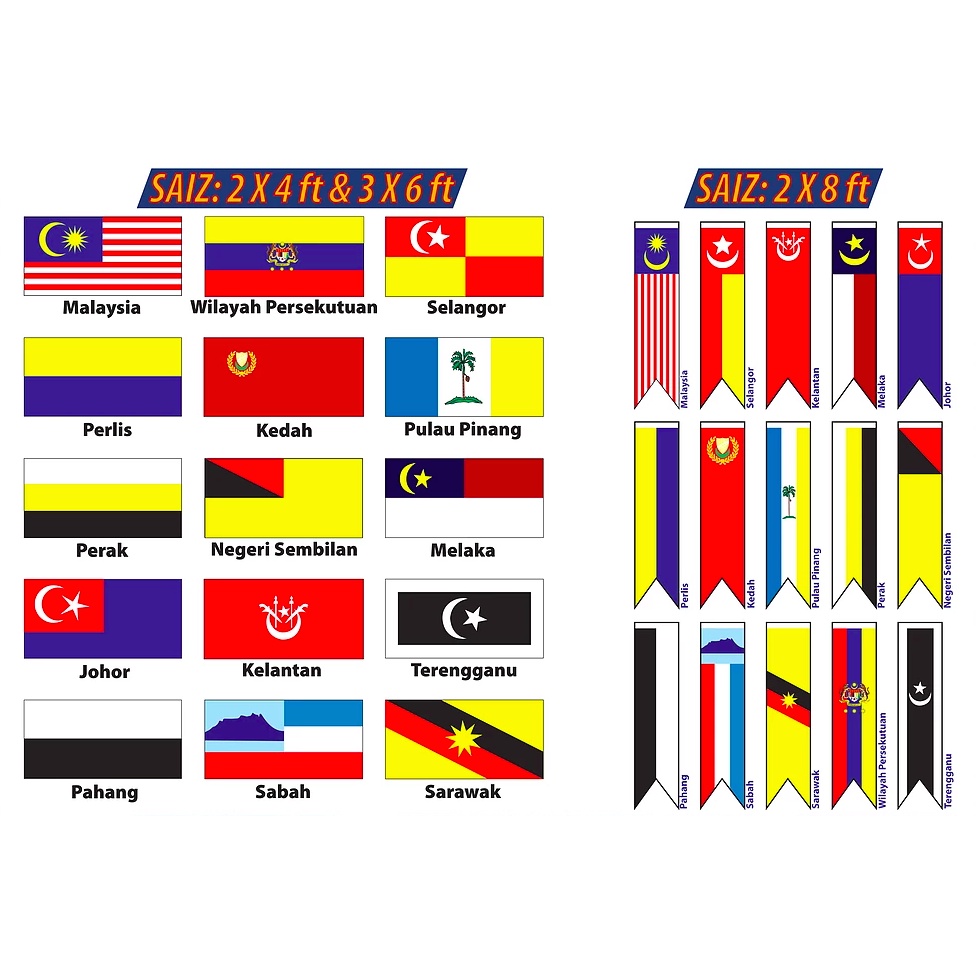 Bendera Malaysia & Bendera Negeri / Flag Malaysia 2x4 / 2x8 / 3x6 ...