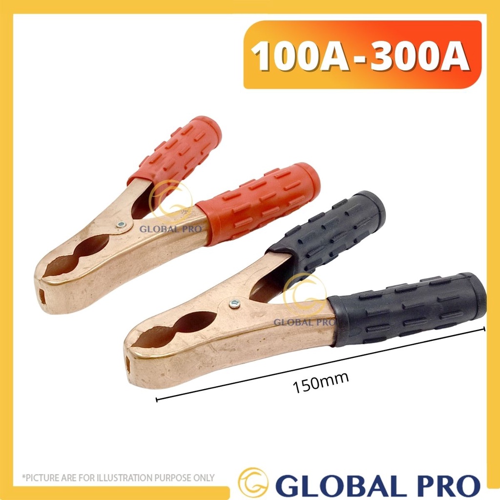 50A / 100-300A / 400A Red + Black Copper Coated Car Crocodile Clip ...