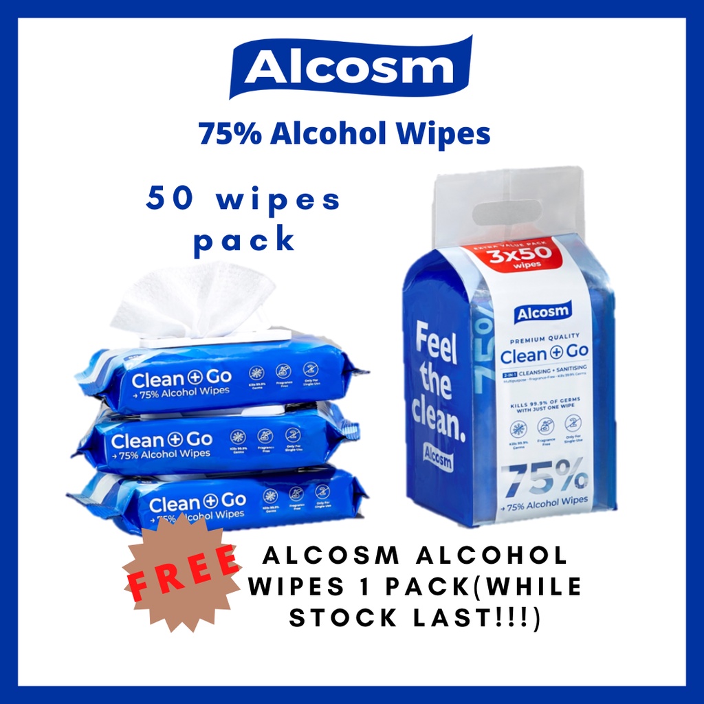 Alcosm 75% Classic Alcohol Wipes / Wet Wipes / Wet Tissue - 50 Wipes ...