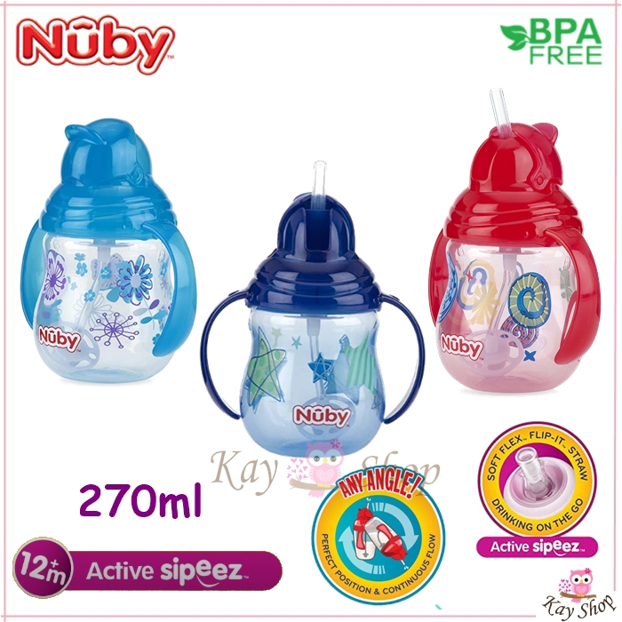 Nuby Designer Pinpoint 2 Handle Click-It Trainer Cup With Weighted Straw-270ml | Shopee Malaysia