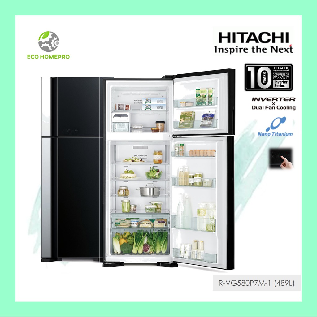 Hitachi 489L Big2 Series Inverter X Dual Fan Cooling Elegant Glass ...
