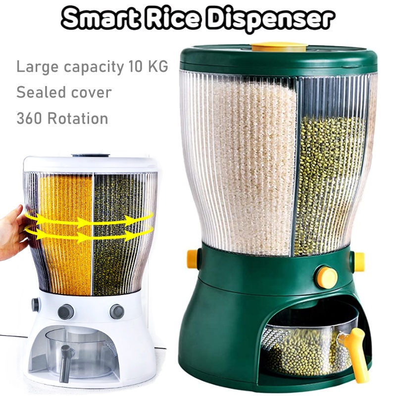 360 Rotating 10kg Rice Dispenser Plastic Dry Food Storage Bucket ...