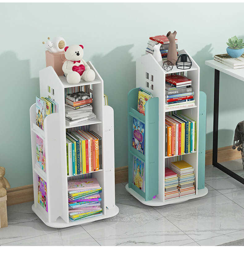 Rotating bookshelf bookcase children floor drawing book rack simple ...