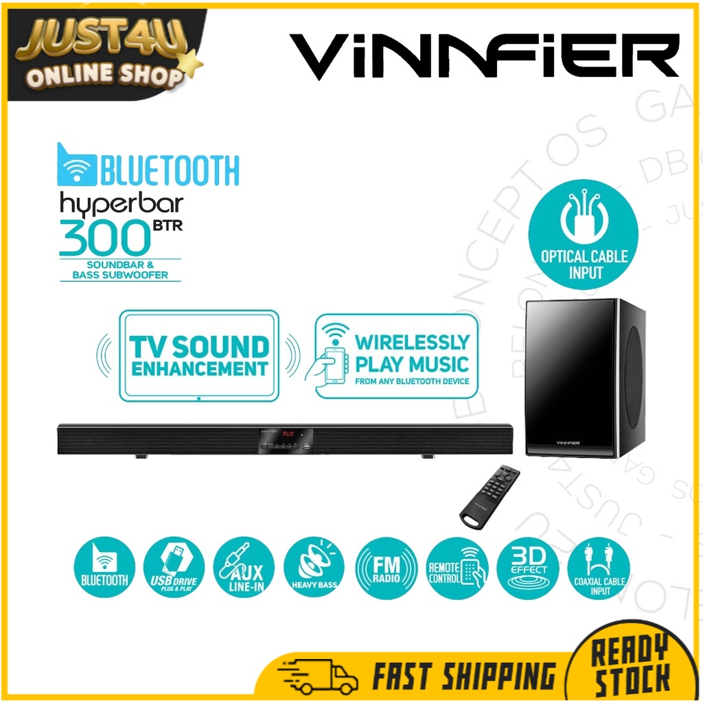 VINNFIER HYPERBAR 300 BTR BLUETOOTH SOUND BAR WITH SUBWOOFER 3D EFFECT ...