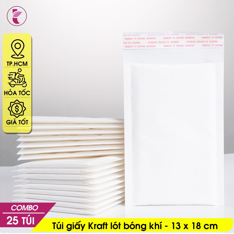 [HCM] 13x18cm - 25 White Kraft paper bags Shockproof packaging bags ...
