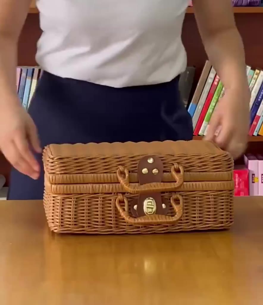 Rattan Basket Bag Picnic Basket Storage Box Gift Box With Lid Camping ...