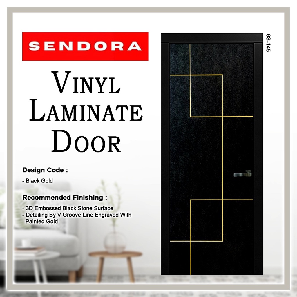 (PRE ORDER) SENDORA Wooden Door 6S BLACK GOLD VINYL Laminated Door 3ft ...