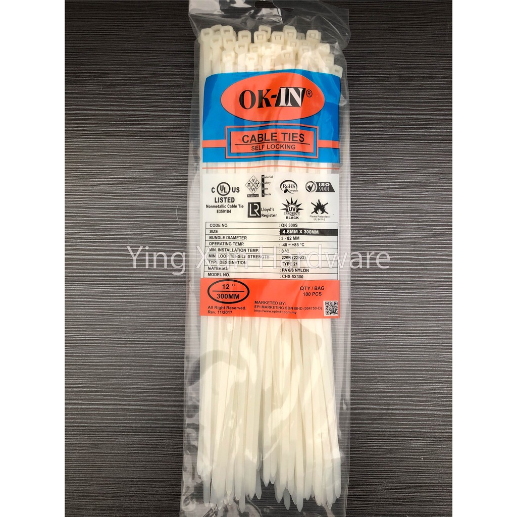 OK-IN Nylon Cable Tie White Wire Garden Plastik Ikat Pengikat Kabel ...