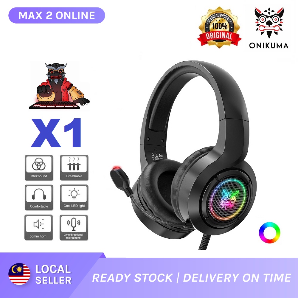 Fon Kepala Gaming ONIKUMA X1 dengan Lampu LED RGB, Mikrofon dan ...