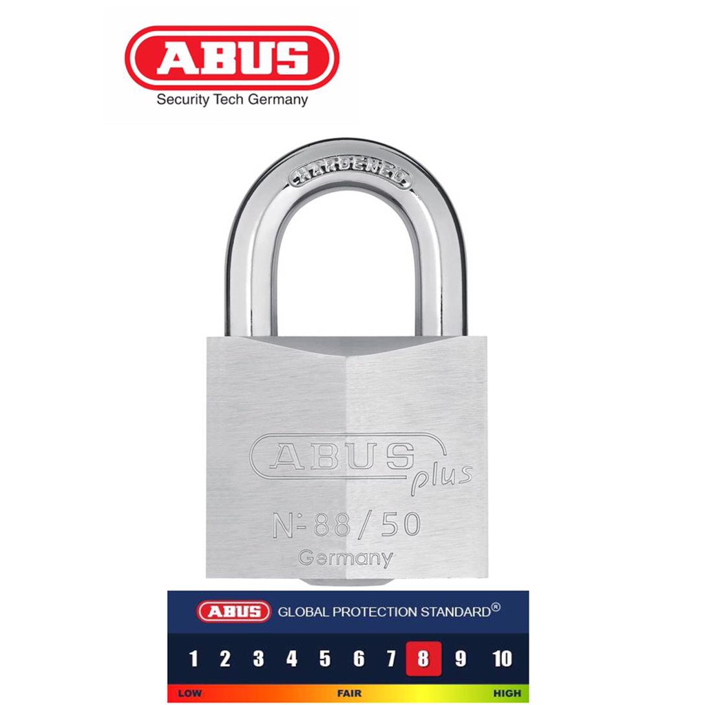 ABUS 88/50mm Brass PLUS Hardened Alloy Steel Shackle Highist Protection ...