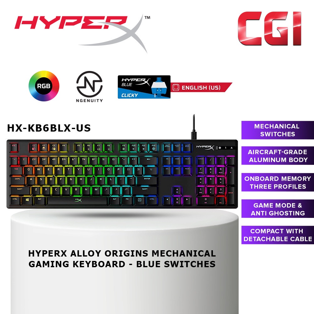 HyperX Alloy Origins Mechanical Gaming Keyboard - Blue Key (HX-KB6BLX ...