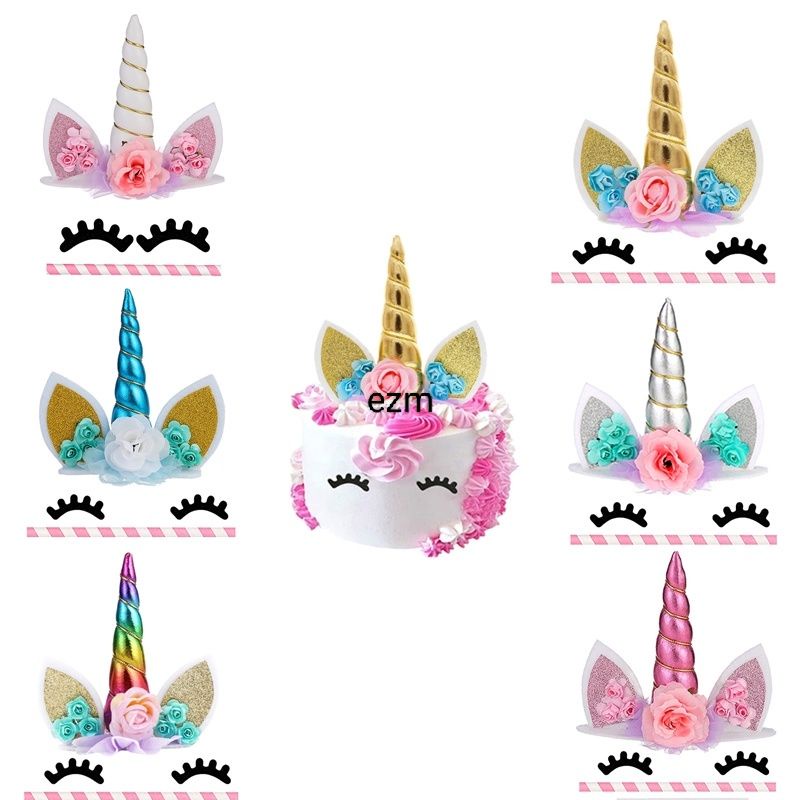 3D Unicorn Horns + eye Cake Topper Birthday Cake Ornaments Plugin Party ...