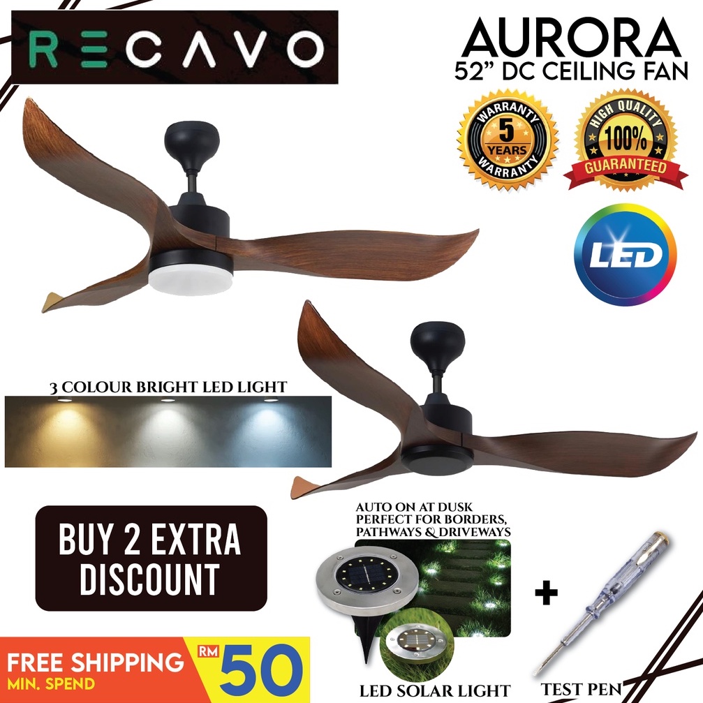 Recavo Aurora Ceiling Fan 52" Remote Control DC Motor Ceiling Fan LED 3 ...