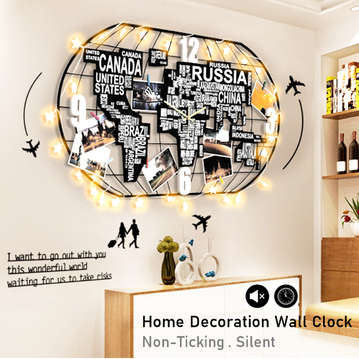 Silent Non-Ticking Modern 3D Earth Globe DIY Horloge Wall Clock Home ...