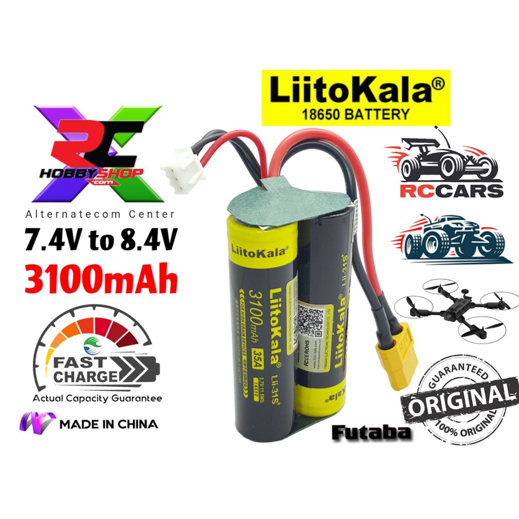 RC Battery Pack 2S1P 7.4V 8.4V 3100mAh 3.1Ah Lithium Ion Battery Boat ...