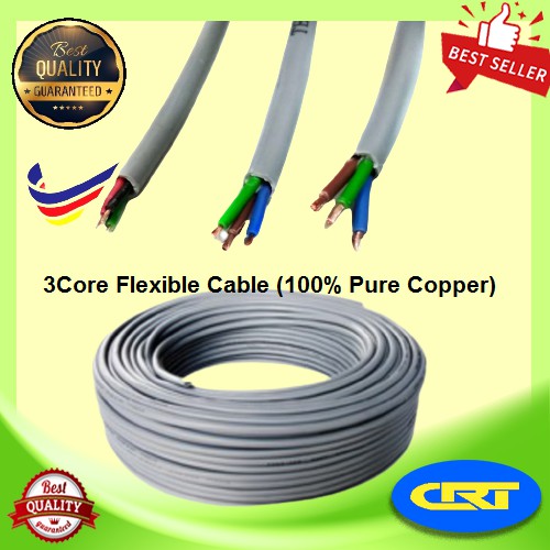 3Core Wire Cable / Flexible Cable / Kabel 3 Core / 100% Pure Copper / Wire Cable 1Feet | Shopee ...