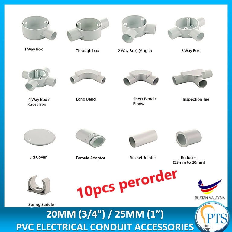 x10pcs 20MM (3/4") & 25MM (1") PVC Conduit Accessories - WHITE - Wiring ...