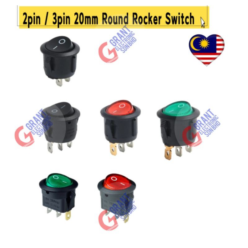 SPDT Rocker Switch Round 3pin 2pin On Off Switch 20mm 240vAC or DC12V ...