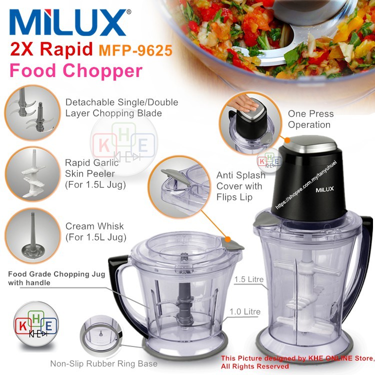 Milux 2x Rapid Food Chopper/Processor 400W MFP-9625 | Shopee Malaysia