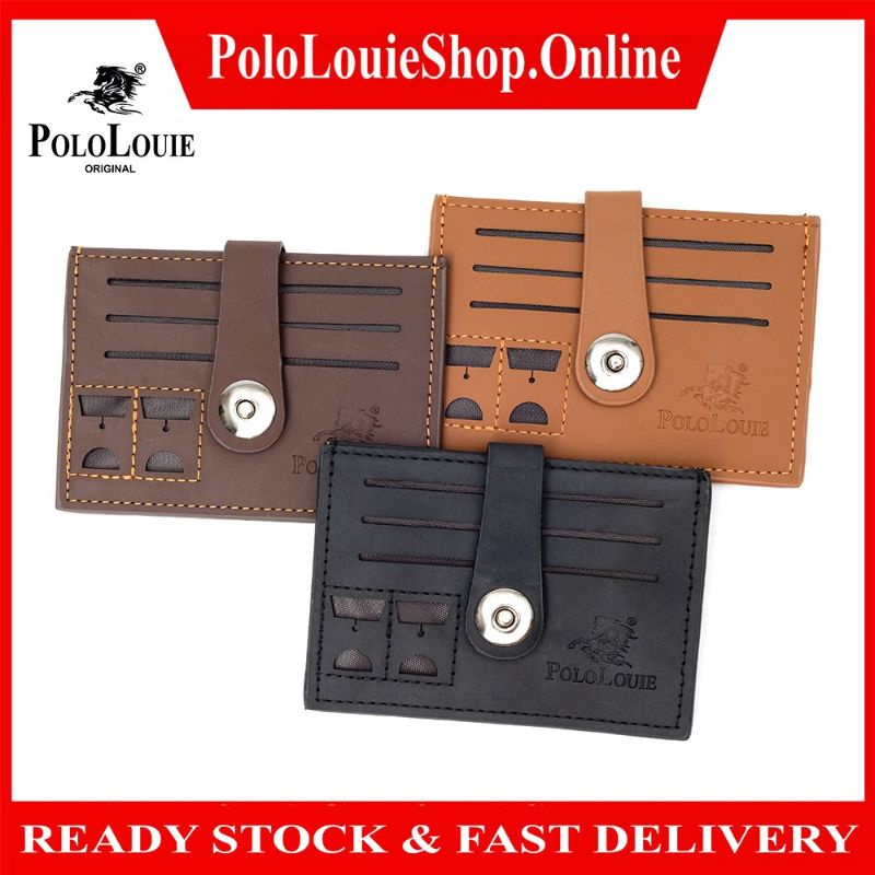 Original Polo Louie Men Matte Leather Slim Button Card Holder Mini ...