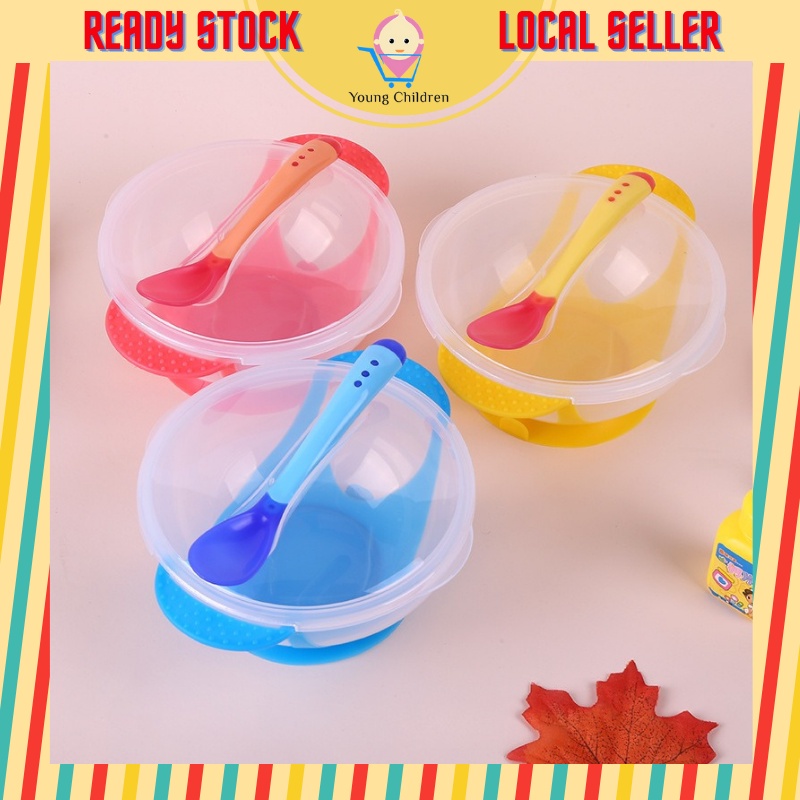 Baby Suction Bowl With Heat Sensing Spoon Learning Dishes Safety Dinnerware Assist Set Kids ...